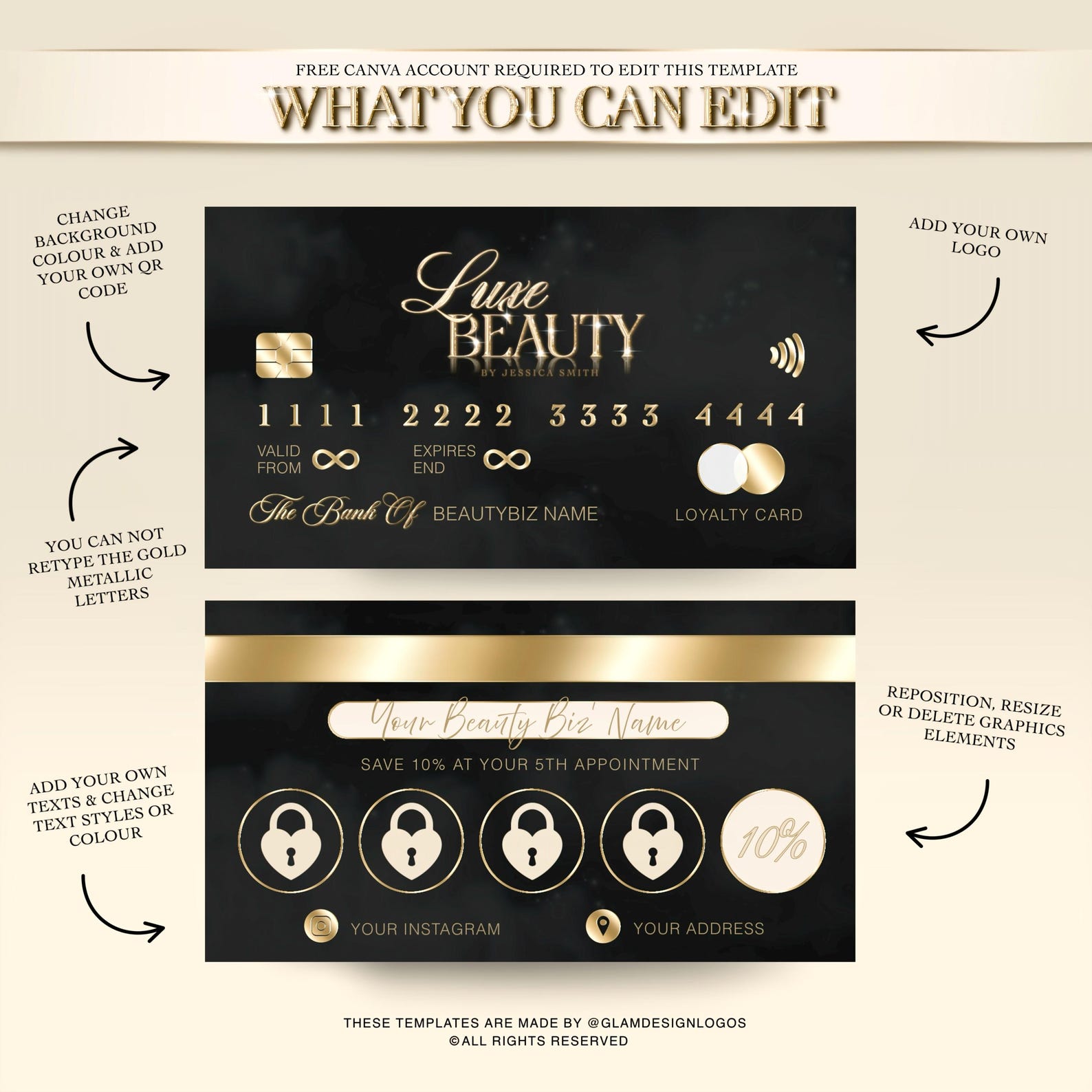 Luxury Gold & Black Credit Card Loyalty Card, Canva Template, Bank Card ...