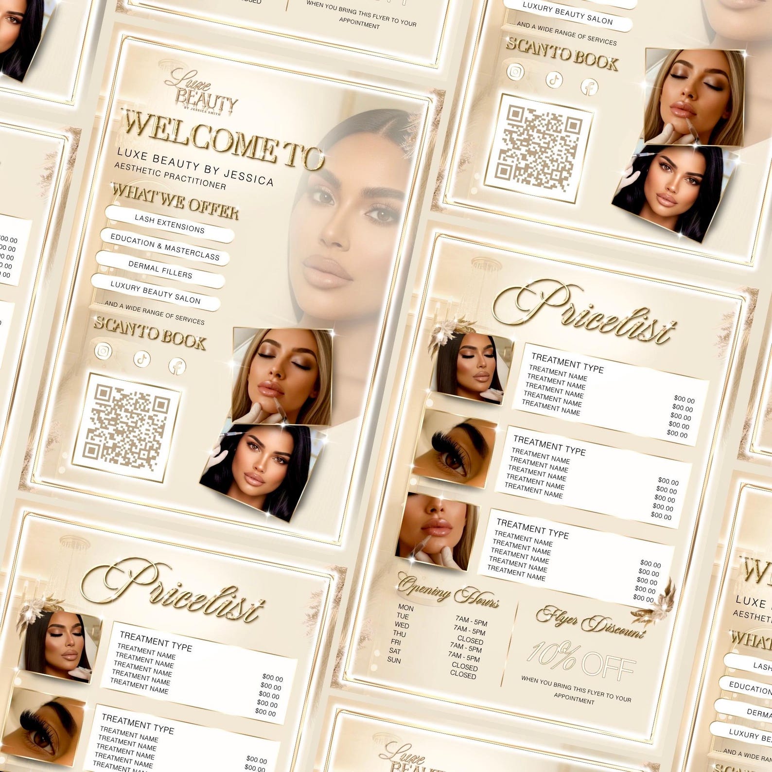 Luxury Gold & Beige Beauty Leaflet Canva Template, Editable Double ...