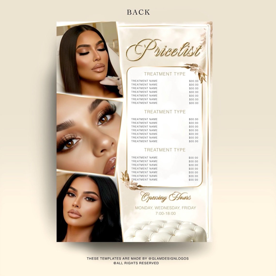 Luxury Gold & Beige Beauty Leaflet Canva Template, Editable Double ...