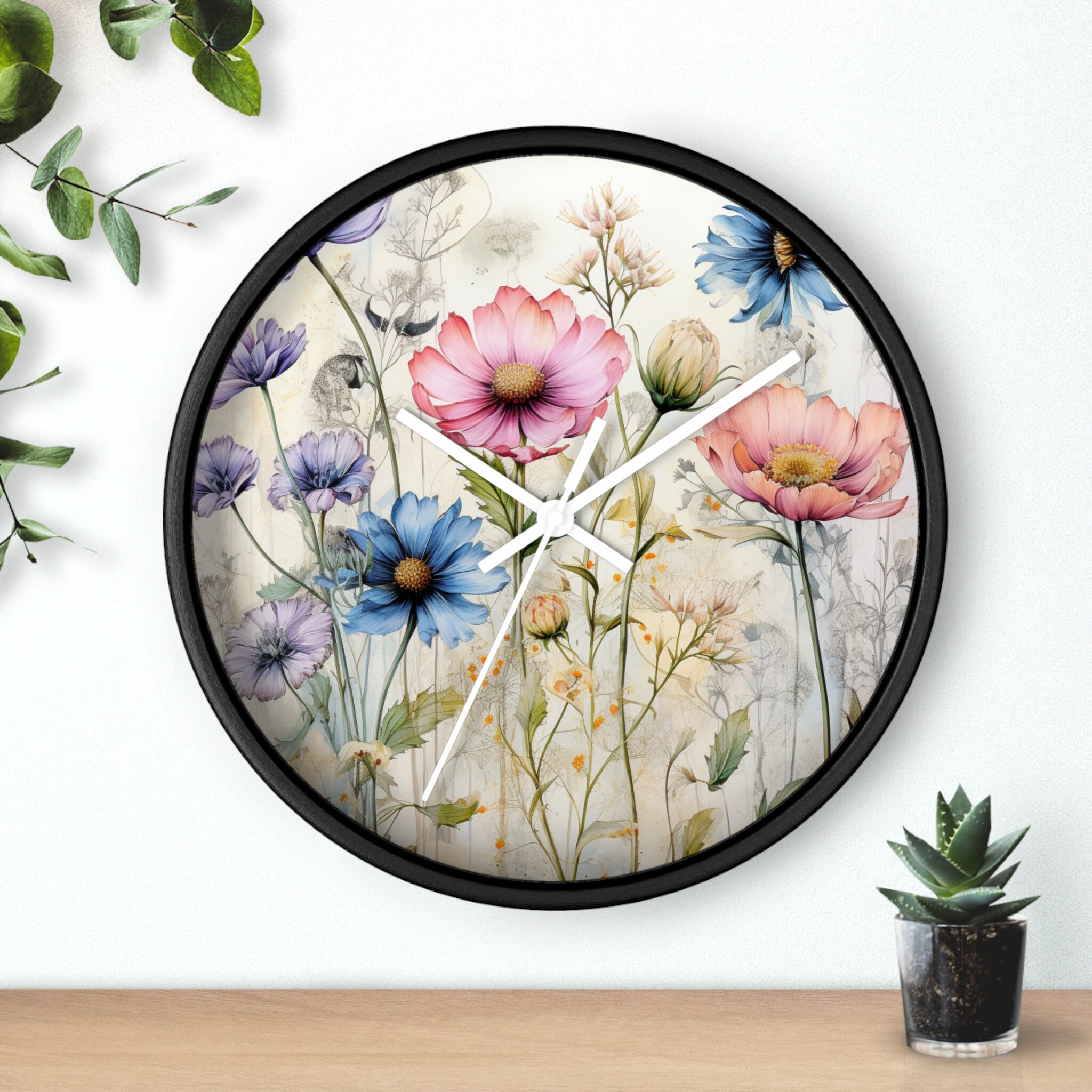 Flower Wall Clock, Dried Flower Clock, Flower Clock, Pretty Flower ...
