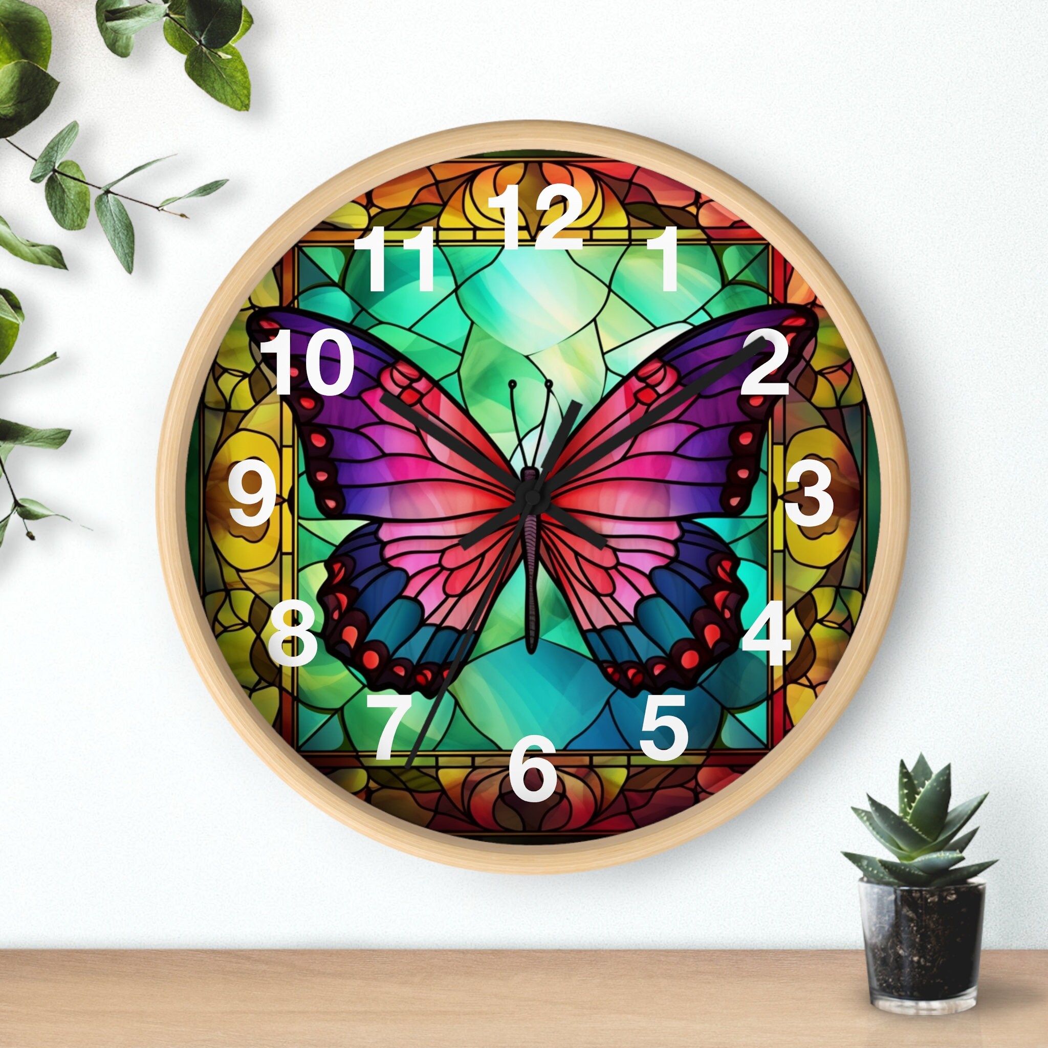 Horloge murale papillon en vitrail horloge murale en bois - Etsy France