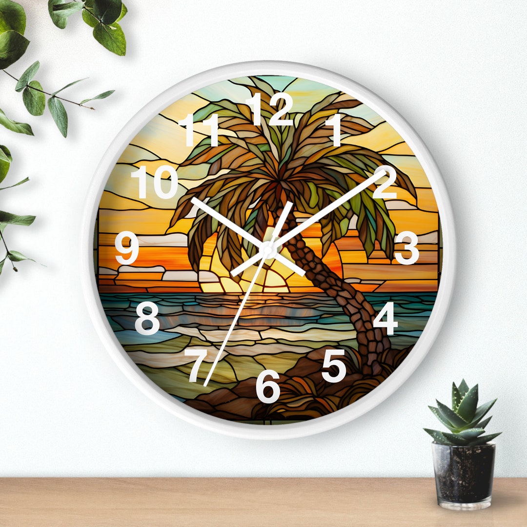 Palm Tree Wall Clock, Wooden Wall Clock, Colorful Clock, Wall Clock, 10 ...