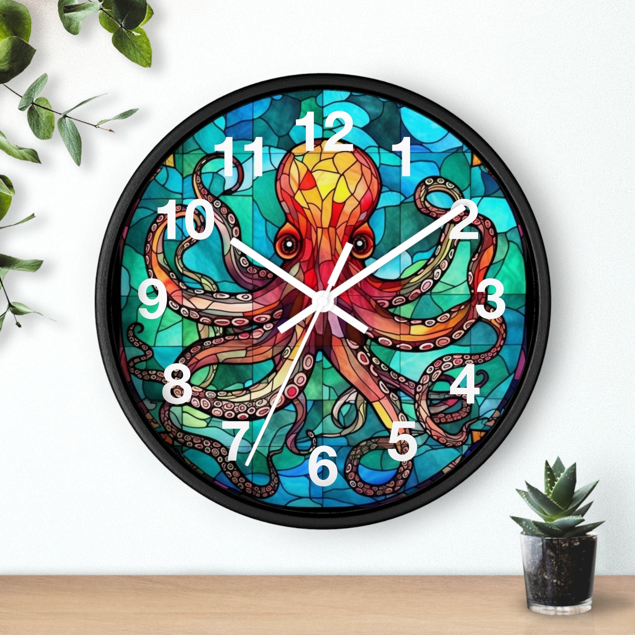 Octopus Wooden Clock Nautical Wall Decor, Unique Marine Timepiece ...