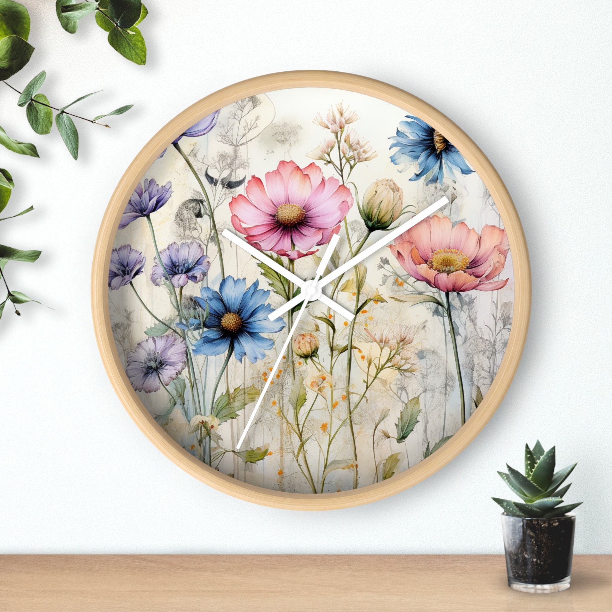 Flower Wall Clock, Dried Flower Clock, Flower Clock, Pretty Flower ...