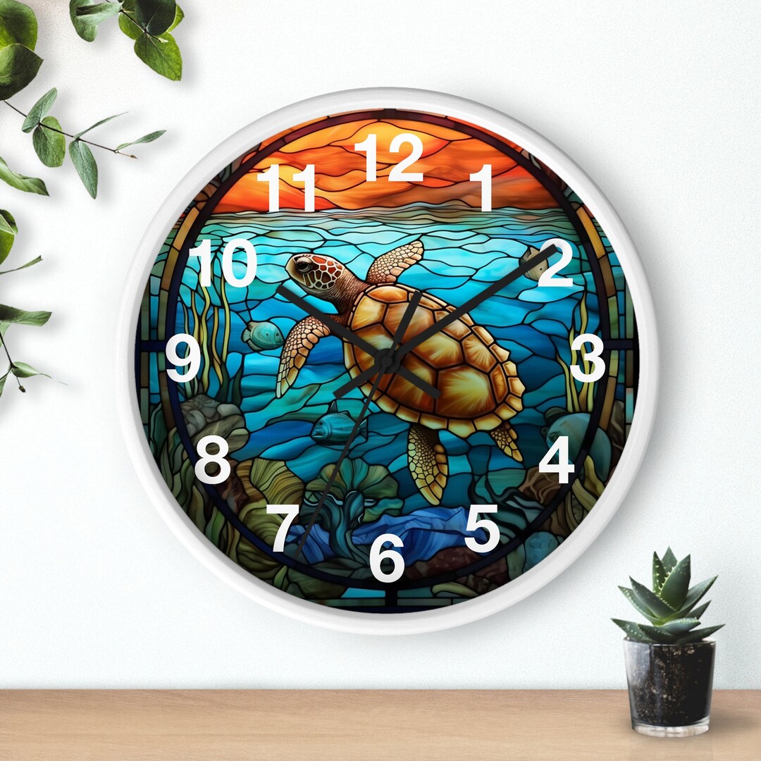Turtle Wall Clock, Silent Ticking, Coastal Home Decor, Wooden Clock ...