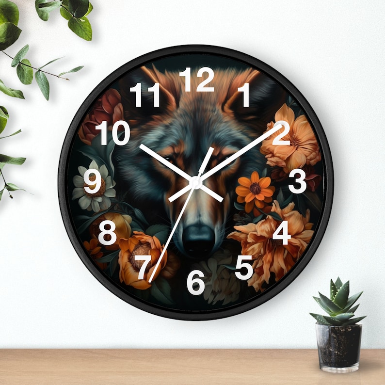 Wolf Wall Clock Silent Ticking, Rustic Style, Farmhouse Decor, Home and ...