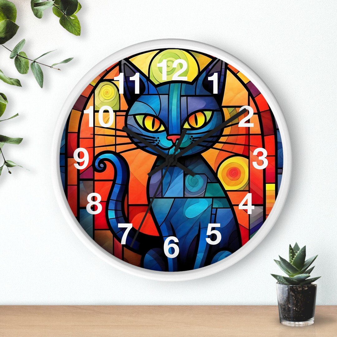 Unique Cat Wall Clock Artisan Crafted Cat Decor, Silent Ticking ...