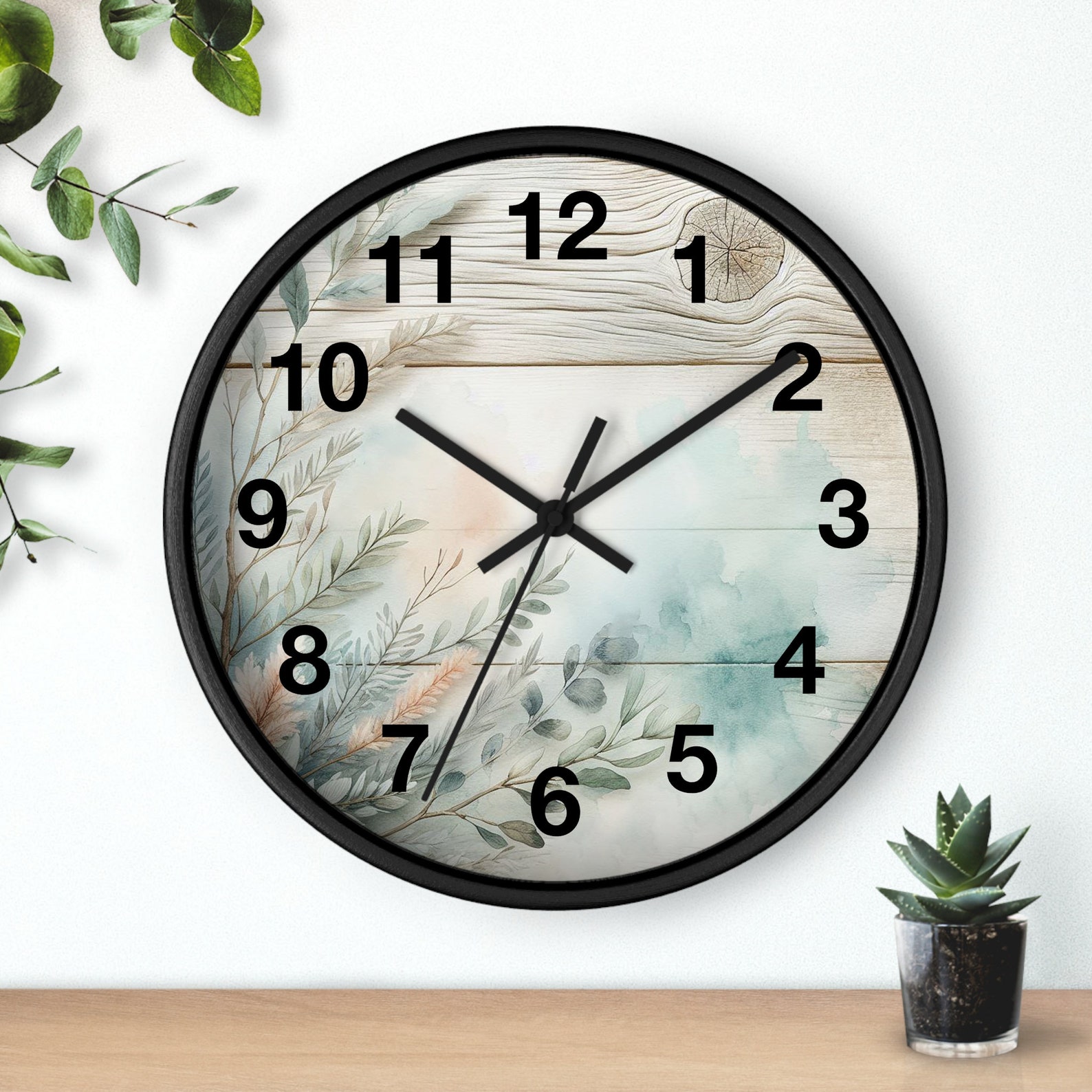 Costal Rustic Wood Watercolor Wall Clock, Unique Wall Clock, Clock With ...