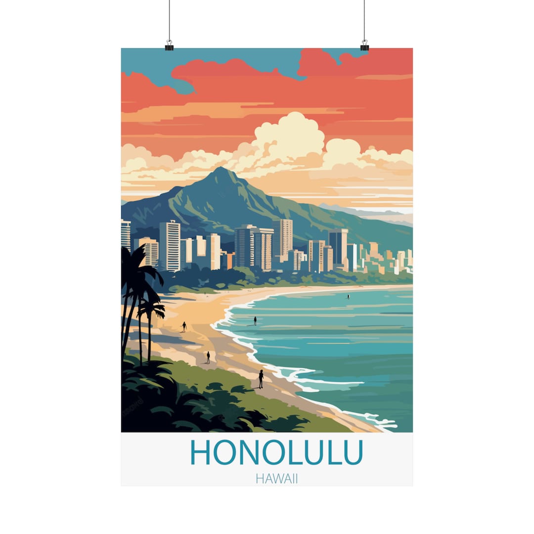 Vintage Honolulu, Hawaii Travel Poster: Island Paradise and Aloha ...