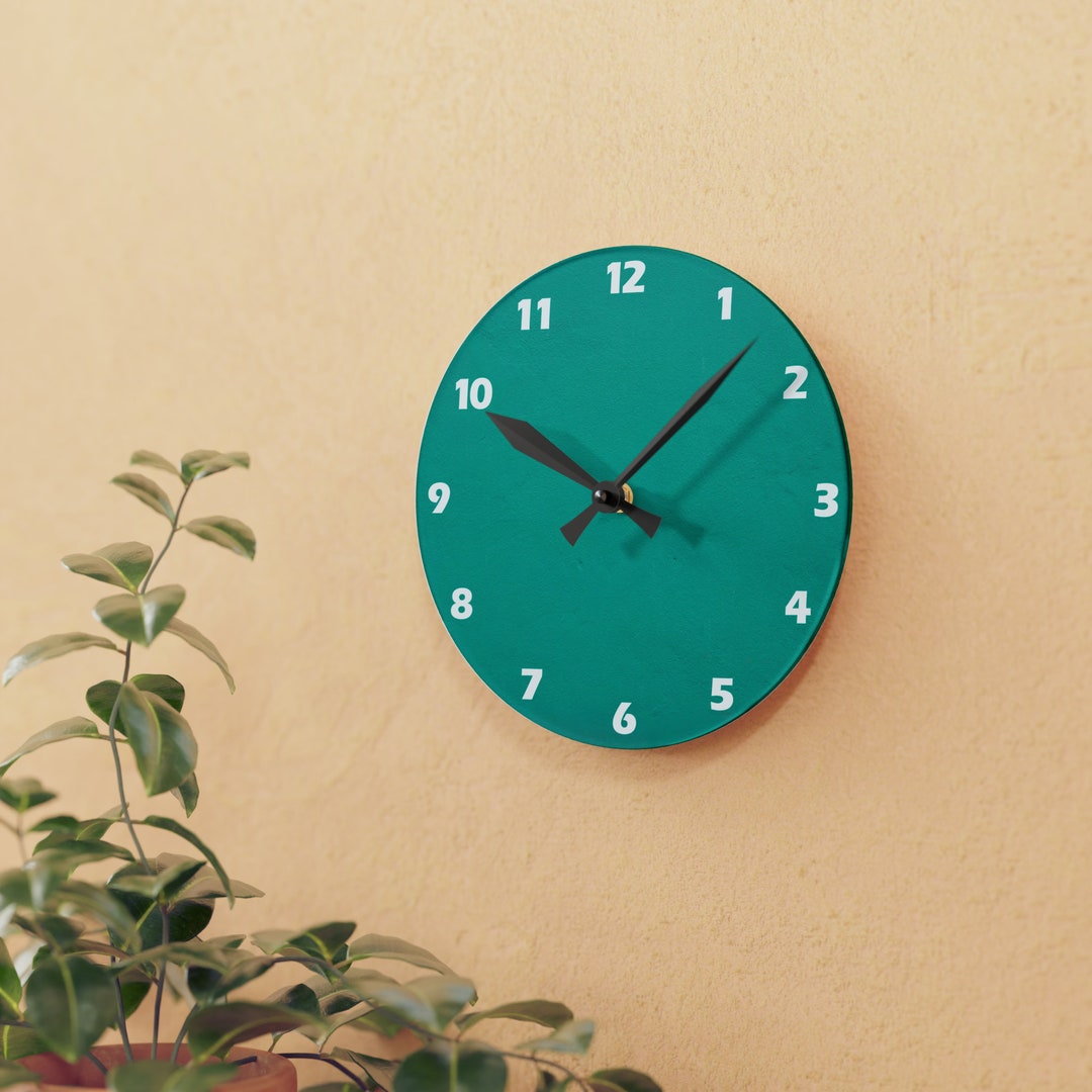 Simple Wall Clock, Sea Green, Earth Tone Green, Emerald, Teal, Clock ...