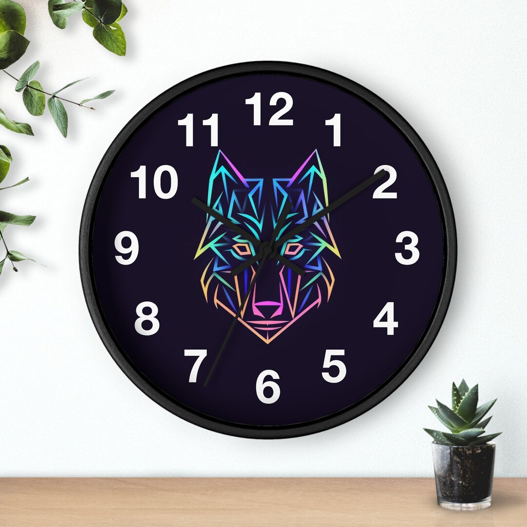 Wildlife Neon Wolf Clock With Low Poly Design, Unique Home Decor ...