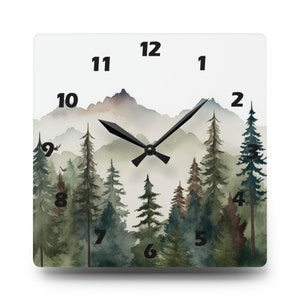 Watercolor Forest Wall Clock With Numbers, Misty Forest, Foggy Forest ...