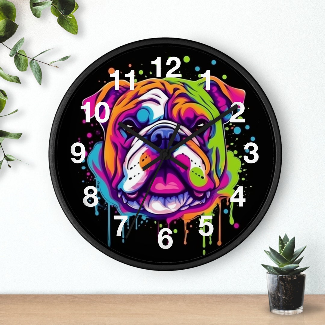 Neon Bulldog Clock: Low Poly Design, Dog Lover Gift, Animal Theme ...