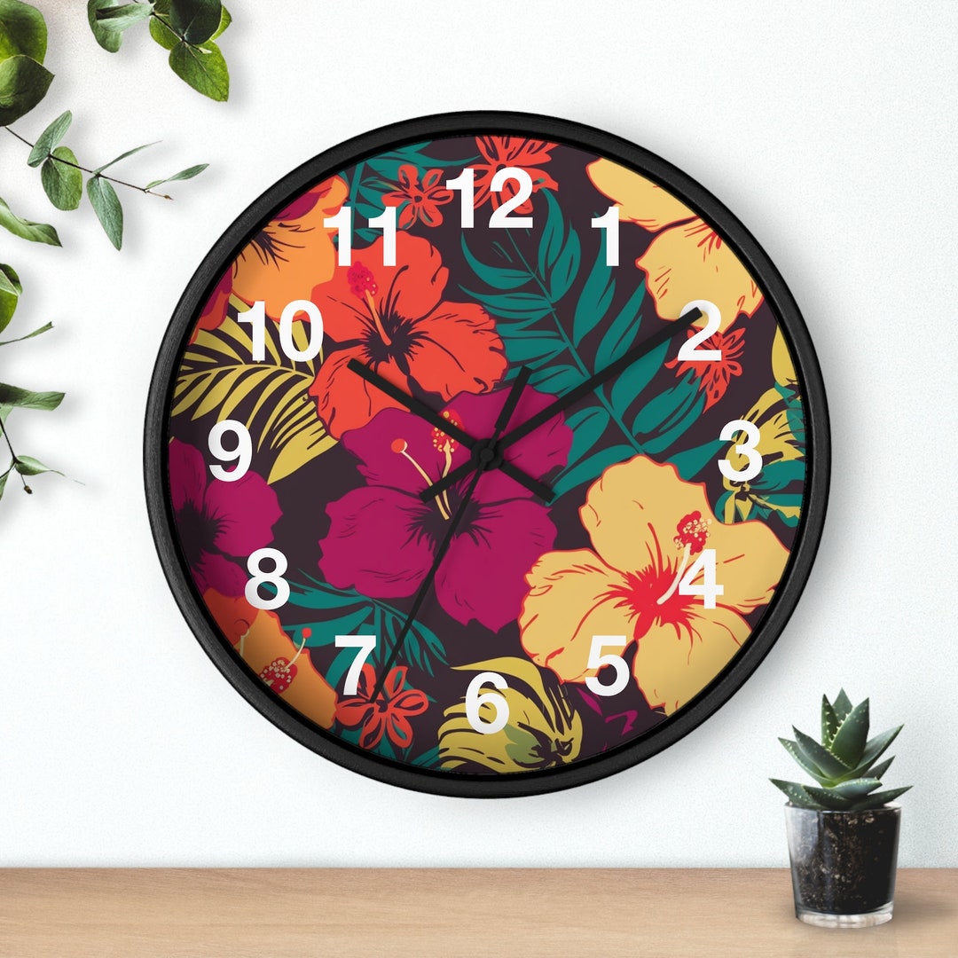 Hawaiian Flowers Wall Clock, Wooden Wall Clock, Unique Wall Clock, Wall ...
