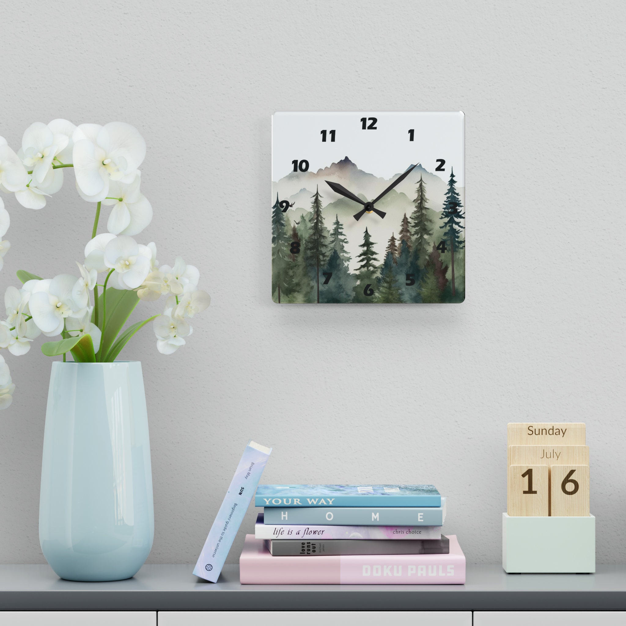 Watercolor Forest Wall Clock With Numbers Misty Forest Foggy - Etsy