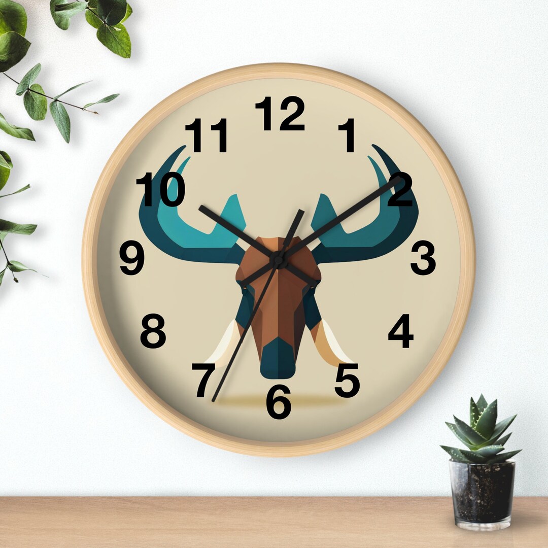 Minimalist Moose Wall Clock Rustic Cabin Decor Silent Ticking , Wall Clock Unique, Artful Clocks ...