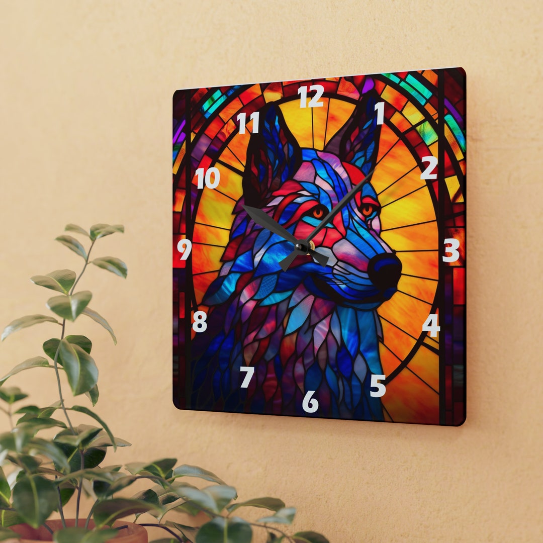 Stained Glass Wolf Acrylic Wall Clock: A Timepiece With Artistic ...