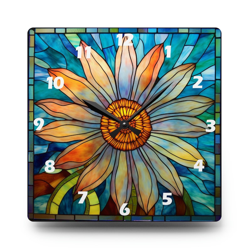 Stained Glass Petals Wall Clock - Artistic Flower Aesthetic, Unique ...