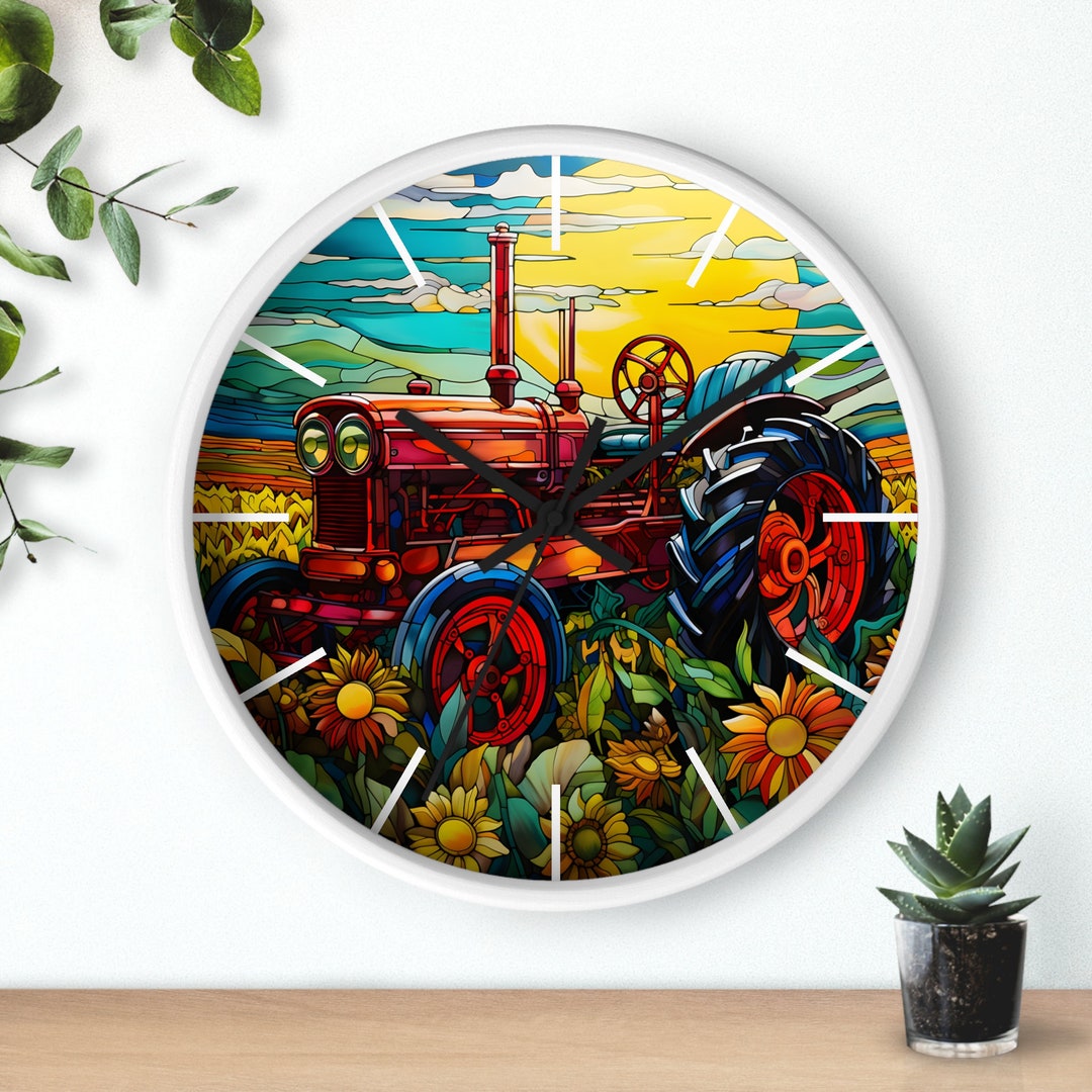 Stained Glass Tractor Clock Farmhouse Timepiece Rustic - Etsy