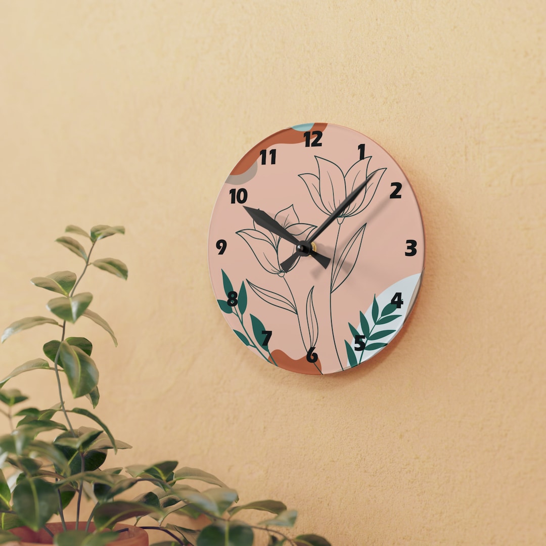 Acrylic Wall Clock With Elegant Flower Design Perfect Home - Etsy