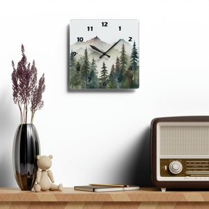 Watercolor Forest Wall Clock With Numbers, Misty Forest, Foggy Forest ...