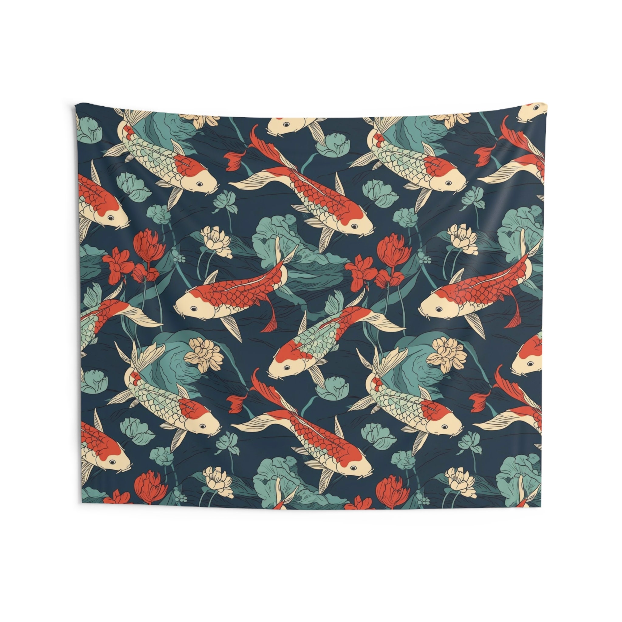 Blue Japanese Koi Fish Tapestry, Zen Wall Decor, Oriental Carp Art ...