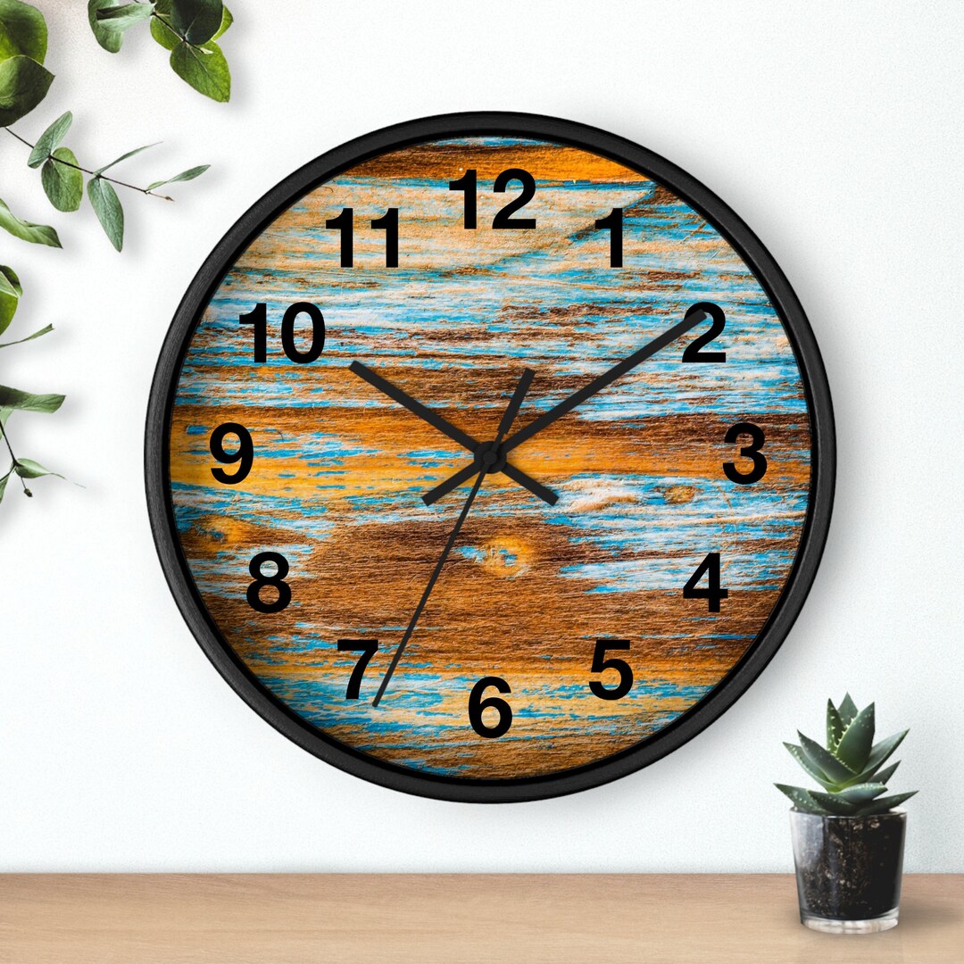 Natural Tree Ring Woodgrain Wall Clock, Wood Grain Home Office Plant ...