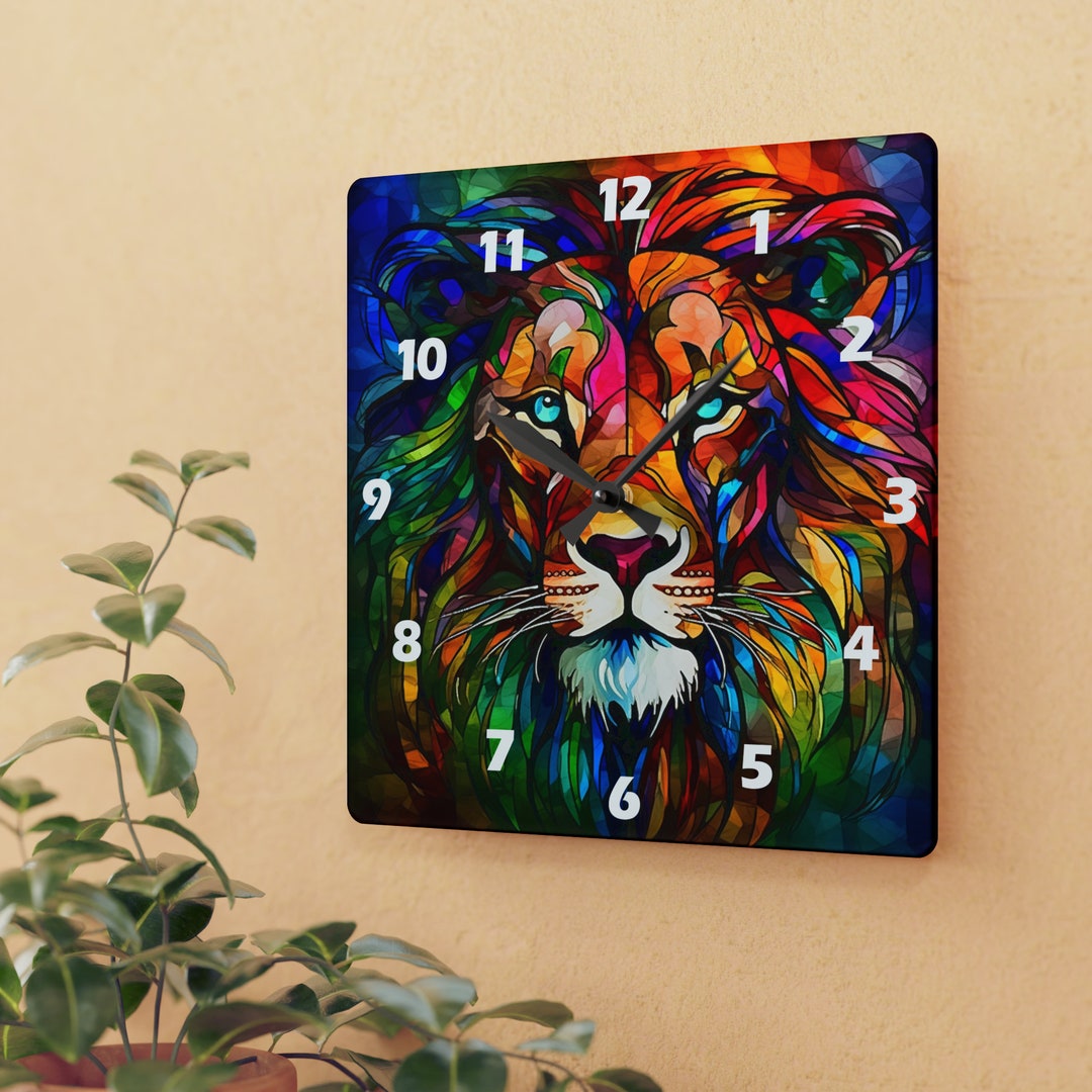 Glass Lion Acrylic Wall Clock, Wall Hanging, Silent Clock, Artful ...