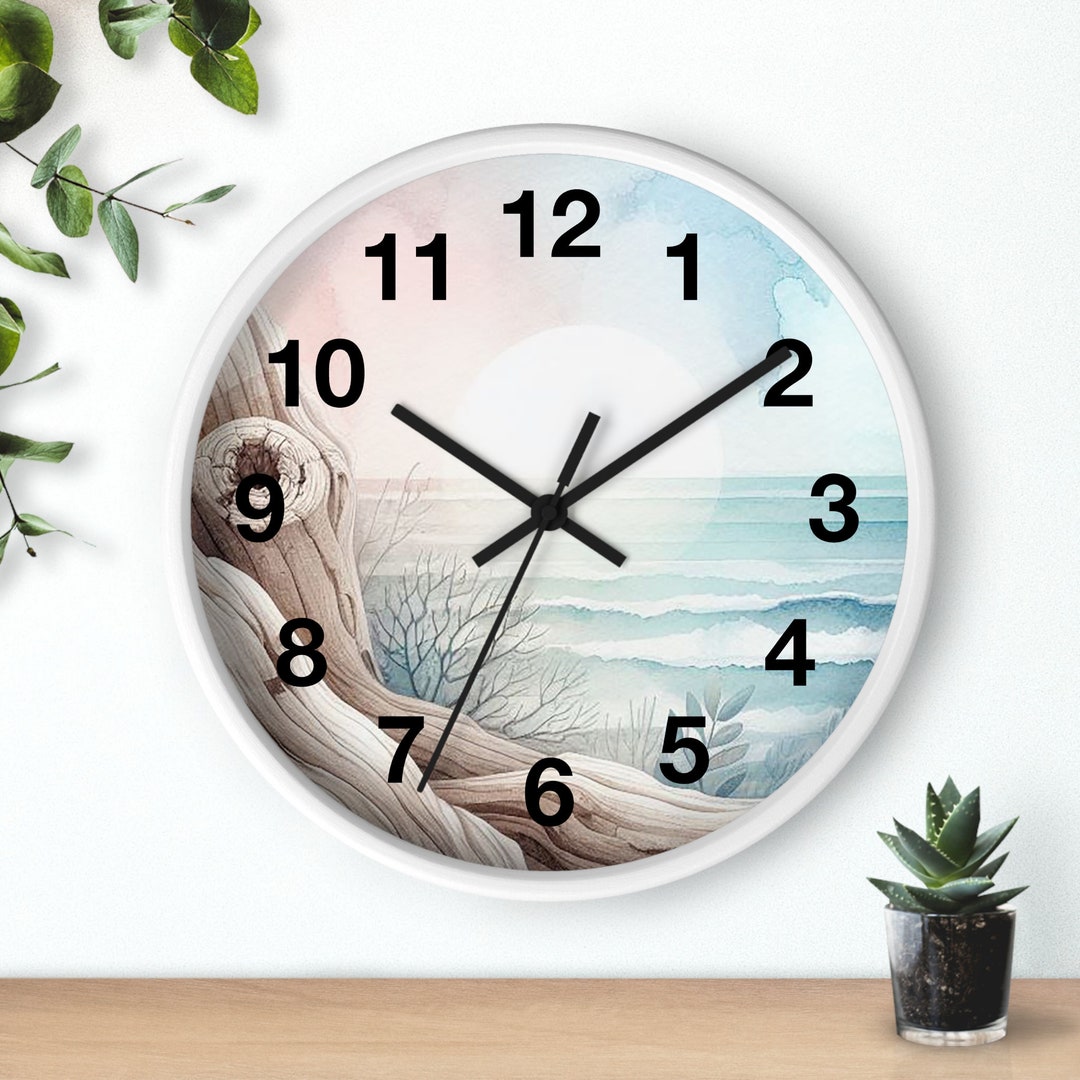 Costal Rustic Wood Watercolor Wall Clock, Unique Wall Clock, Clock With ...