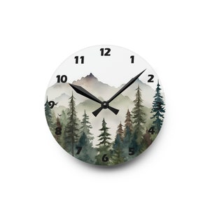 Watercolor Forest Wall Clock With Numbers, Misty Forest, Foggy Forest ...