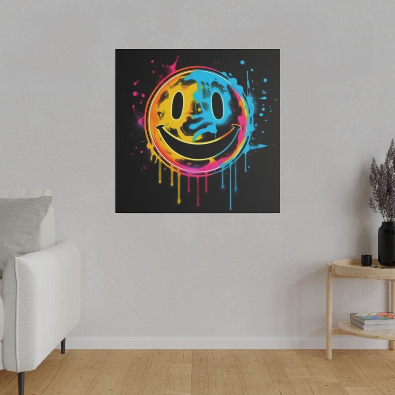 Happy Face Graffiti Wall Art, Dripping Smiley Face Poster, Emoji Street ...