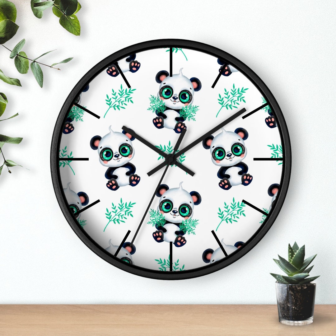 Nursery Panda Wall Clock, Kids Room Decor, Silent Ticking, Wall Clock ...