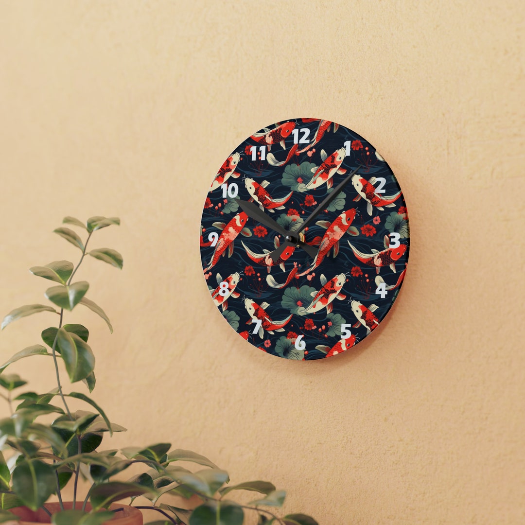 Japanese Koi Fish Acrylic Wall Clock: Unique Timekeeping for Nature ...
