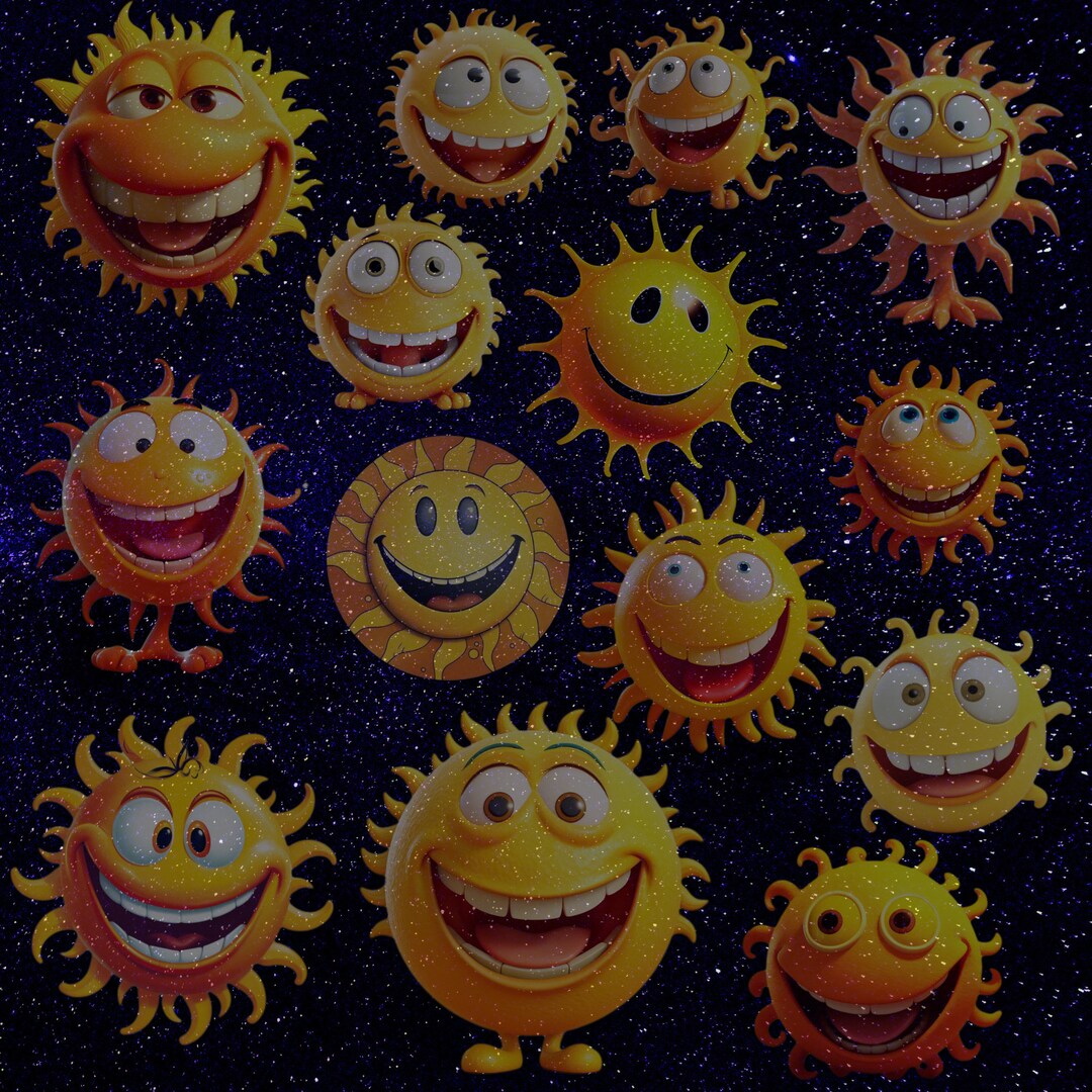 Sun Smiley Digital Clipart Icons Avatars 3D POD - Etsy Hong Kong
