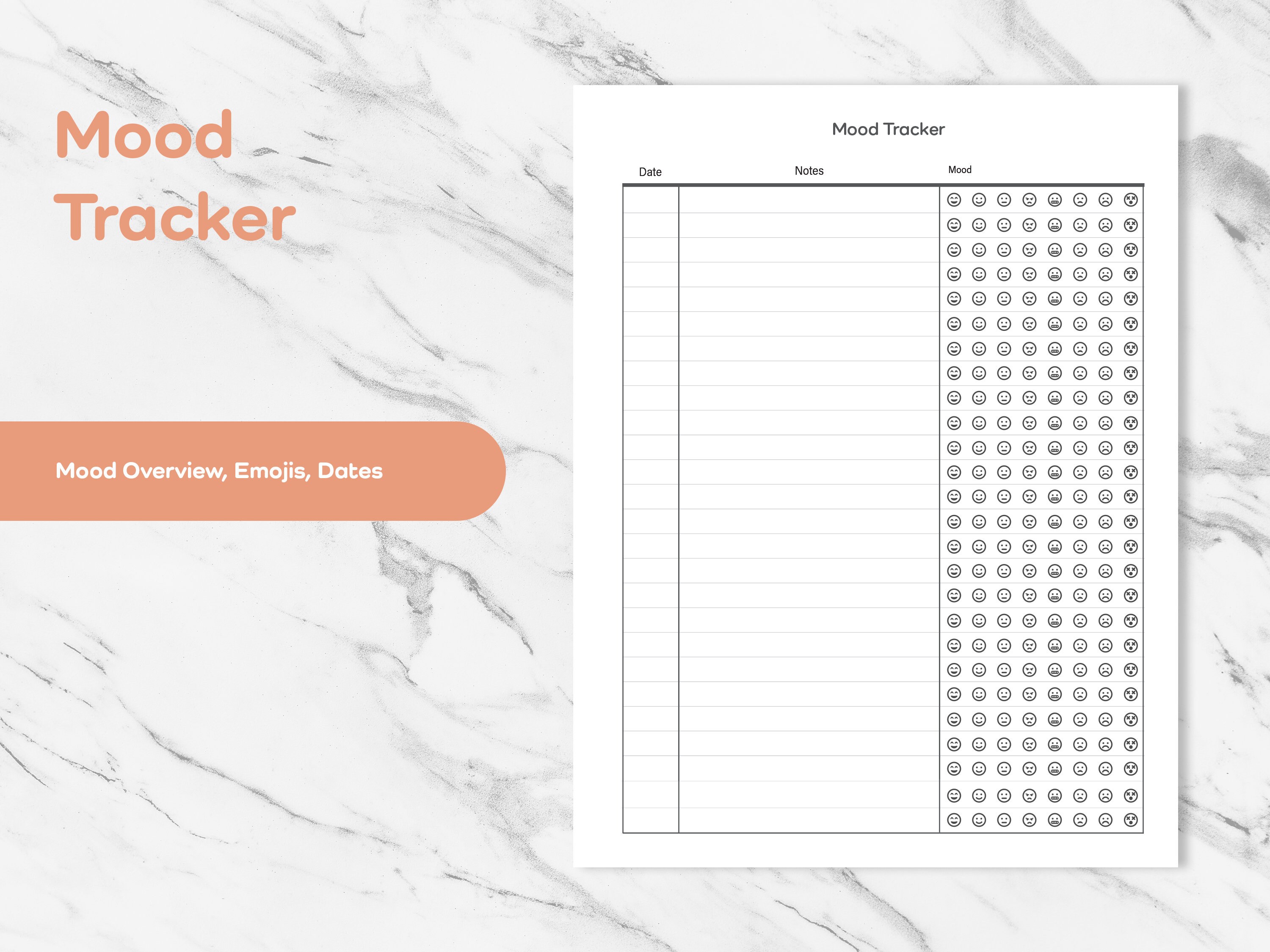Daily Mood Tracker Printable Mood Chart Mood Tracker Sheet Printable ...