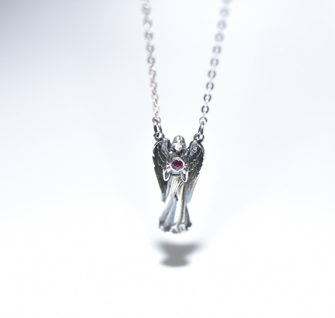 Handmade Guardian Angel Sterling Silver Necklace With Ruby Gemstone at ...