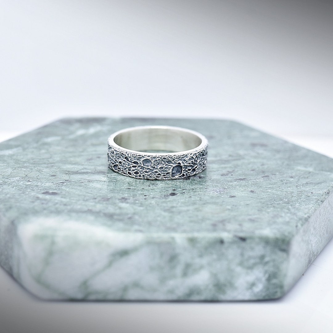 Moon Surface Handmade Sterling Silver Men Ring, Silver Moon Craters Men ...