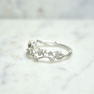 Cherry Blossoms Ring, Minimalist Ring Women, Silver Ring Women, Floral Engagement Ring, Wedding ...