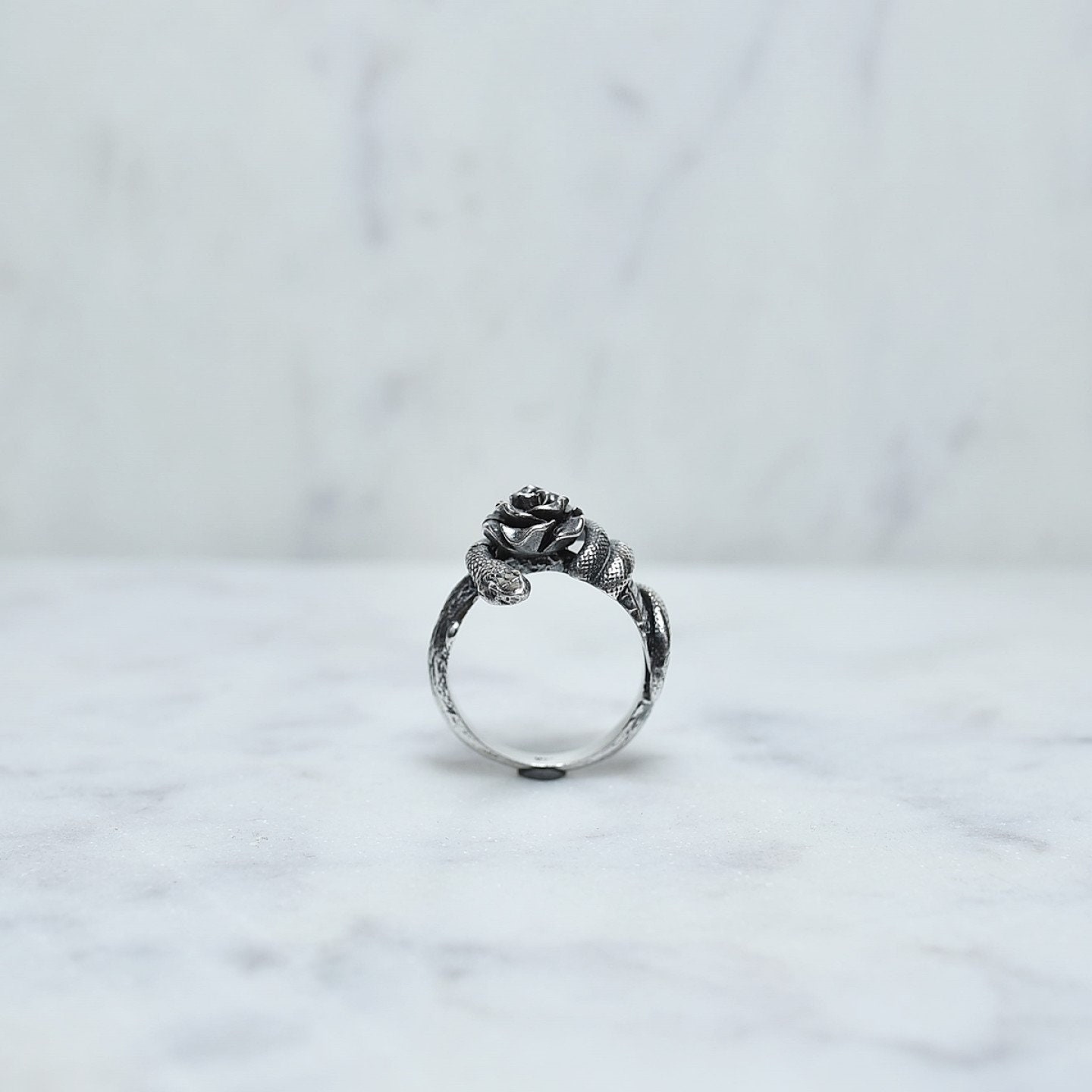 Silver Rose and Snake Ring - Etsy