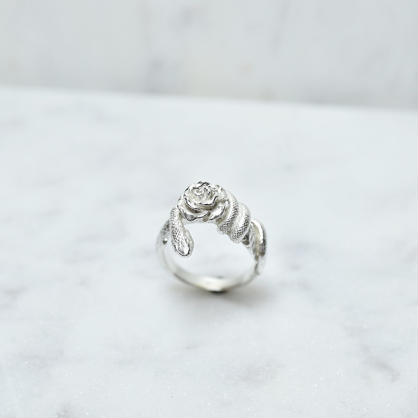 Silver Rose and Snake Ring - Etsy