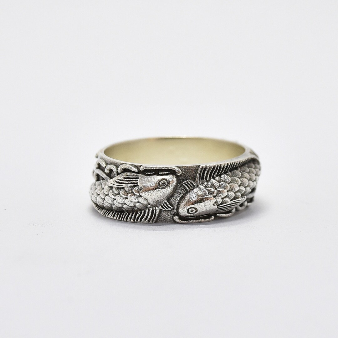 Koi Fish Silver Mens Band Ring Handmade With 925 Sterling Silver - Etsy