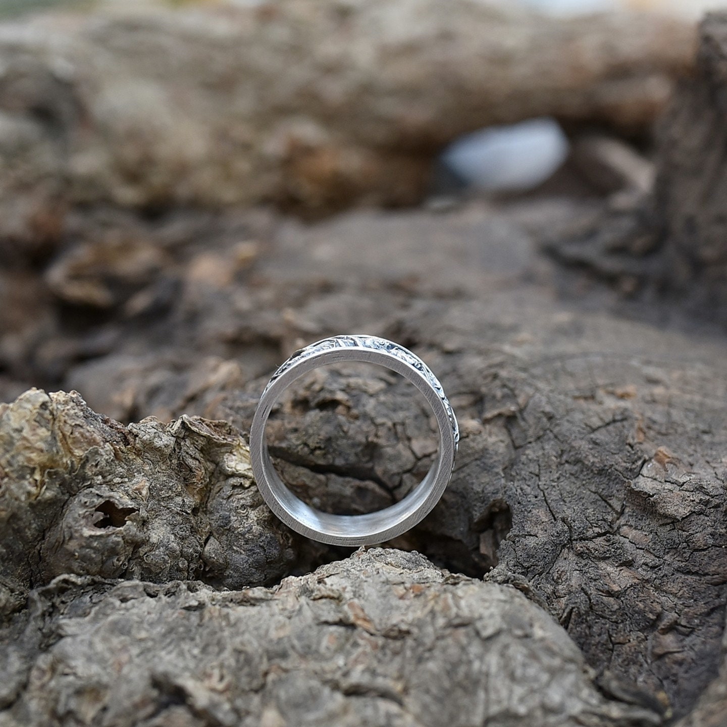 Japanese Lotus Flower and Carp Ornamental Men's Band Ring, Sterling ...