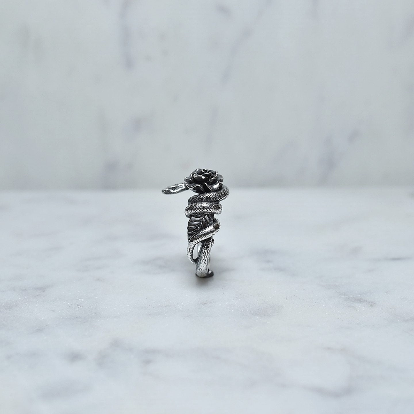 Silver Rose and Snake Ring - Etsy