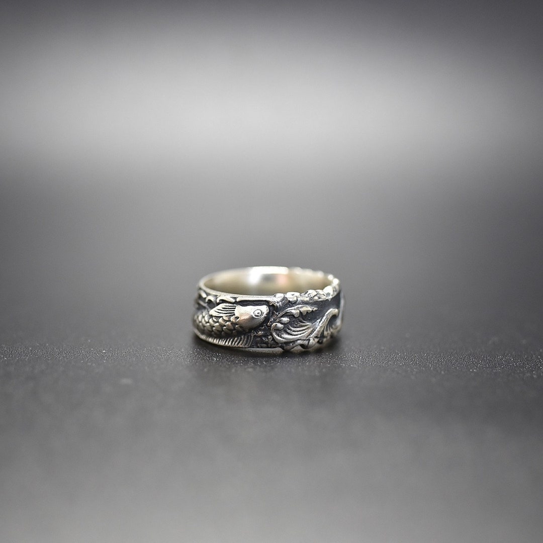 Koi Fish Ring Swimming in the Waves, Wave Ring Sterling Silver ...