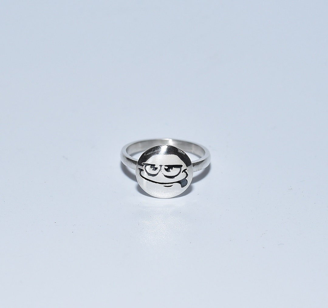 Unique Smiley Face Solid Silver Ring - Etsy