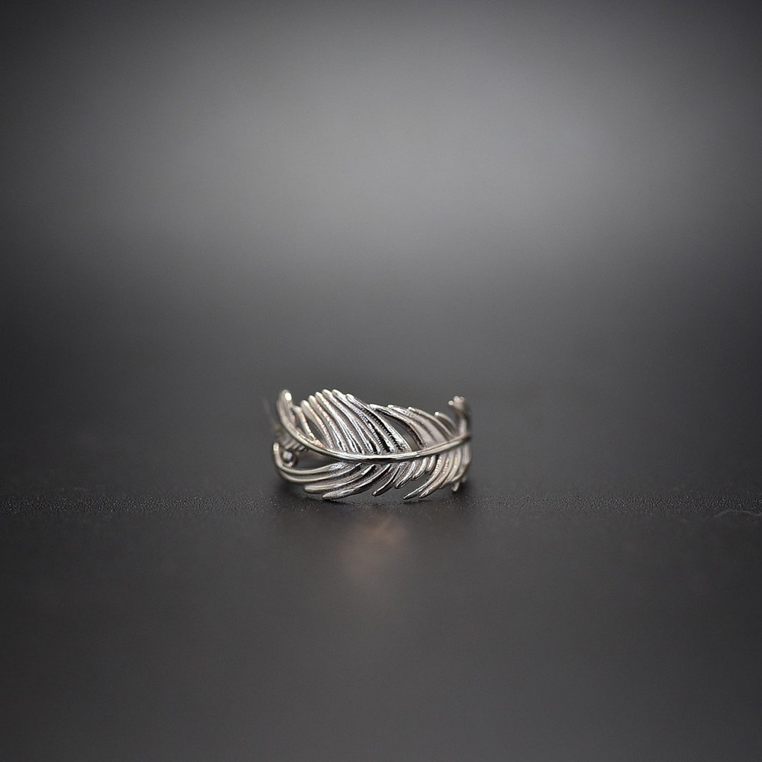 Sterling Silver Feather Ring, Simple Minimalist Ring, Mens Feather Ring, Boho Feather Ring for ...