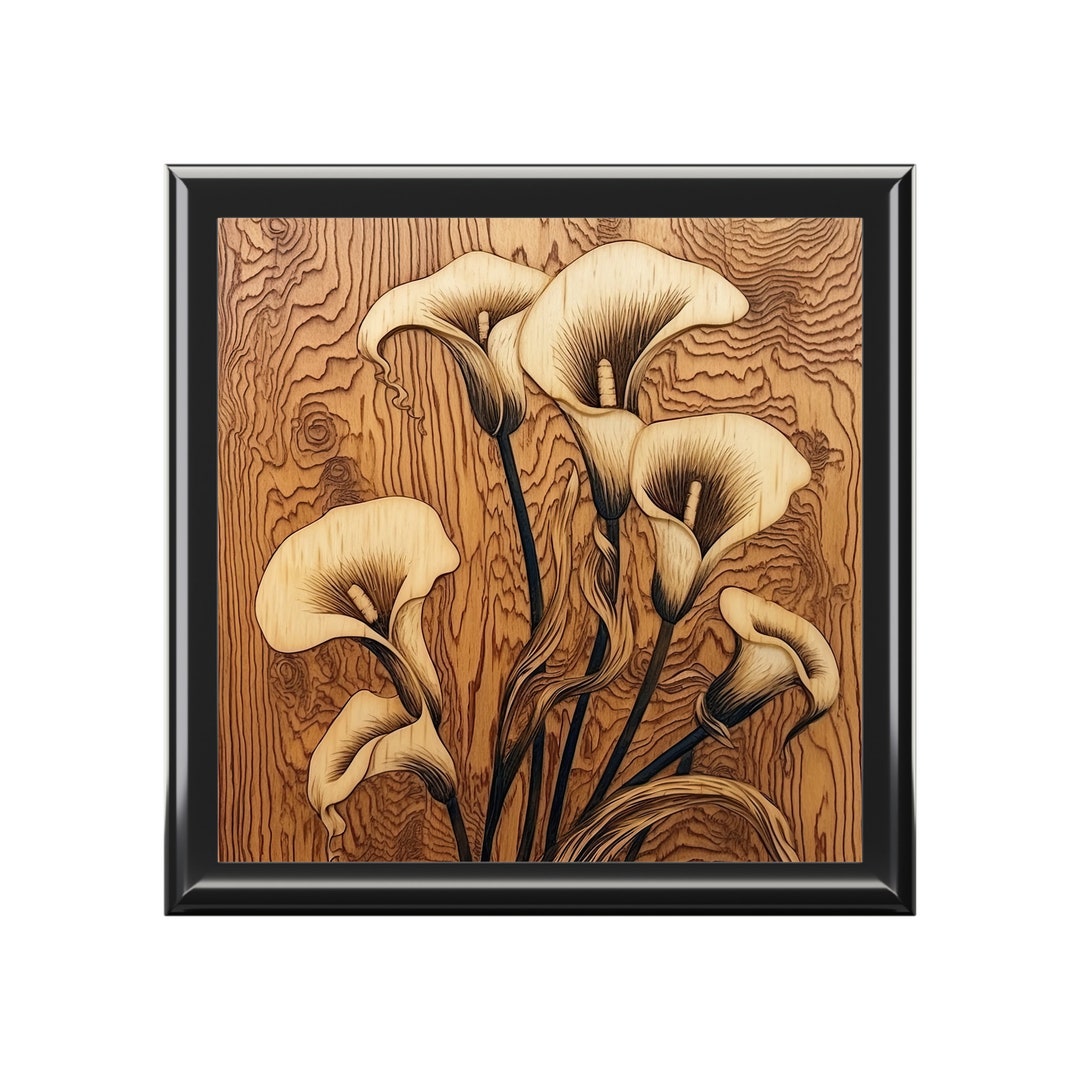 Calla Lily Jewelry Box, Keepsake Box - Wood & Ceramic Tile Top - Floral ...