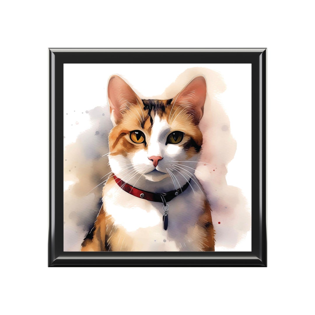 Calico Cat Jewelry Box, Keepsake Box Wood & Ceramic Tile Top Beautiful ...