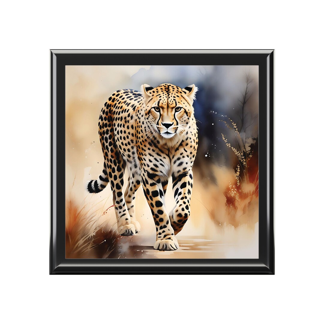 Cheetah Wild Cat Jewelry Box, Keepsake Box Wood & Ceramic Tile Top ...