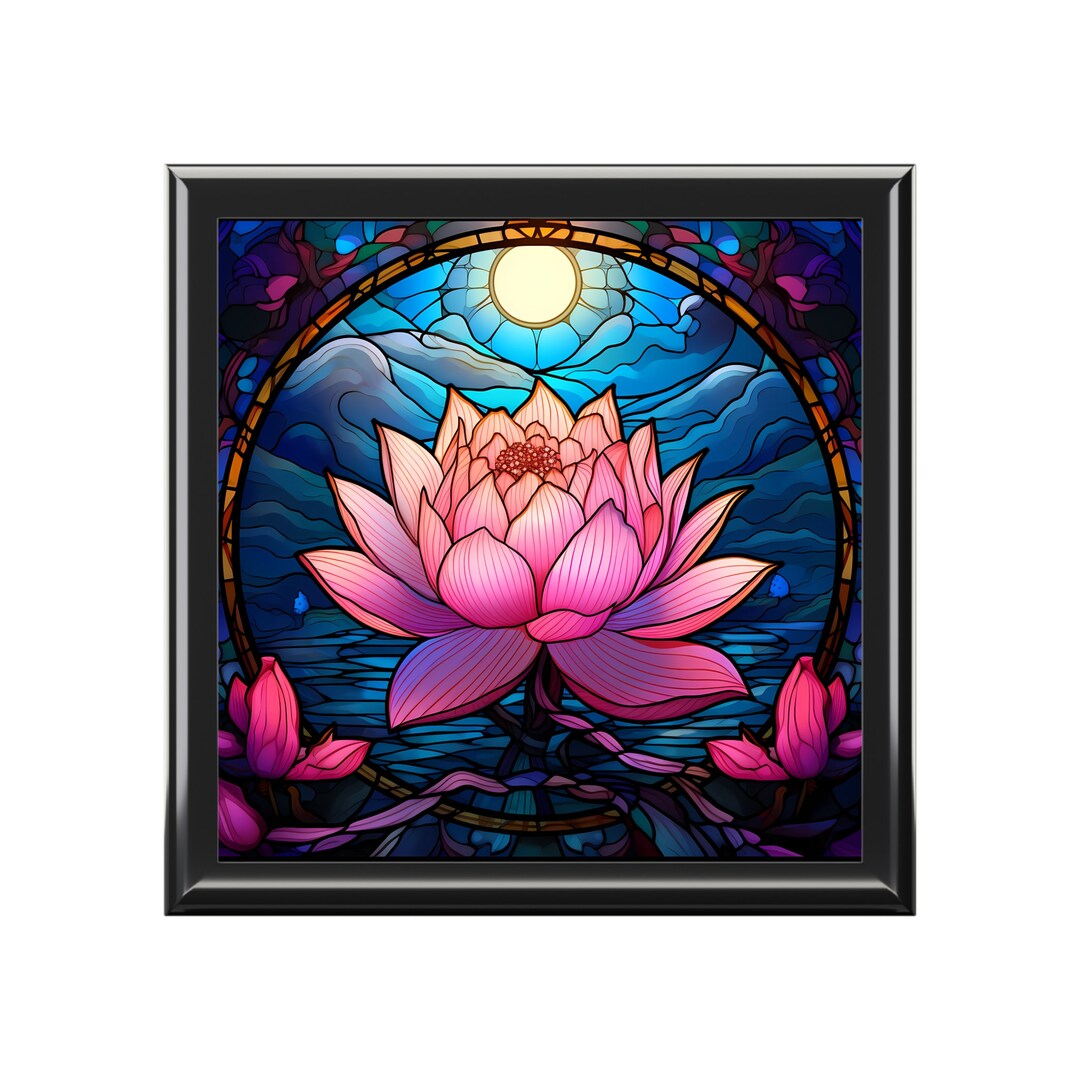 Moonlight Lotus Jewelry Box, Keepsake Box - Wood & Ceramic Tile Top ...